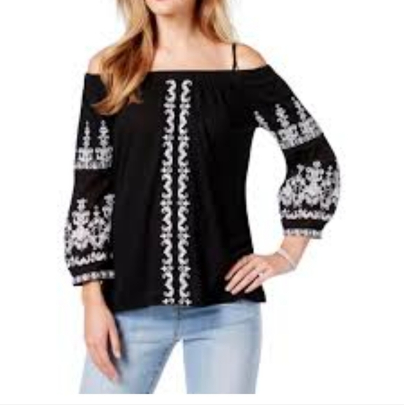 INC International Concepts | Tops | Embroidered Boho Cold Shoulder Top ...